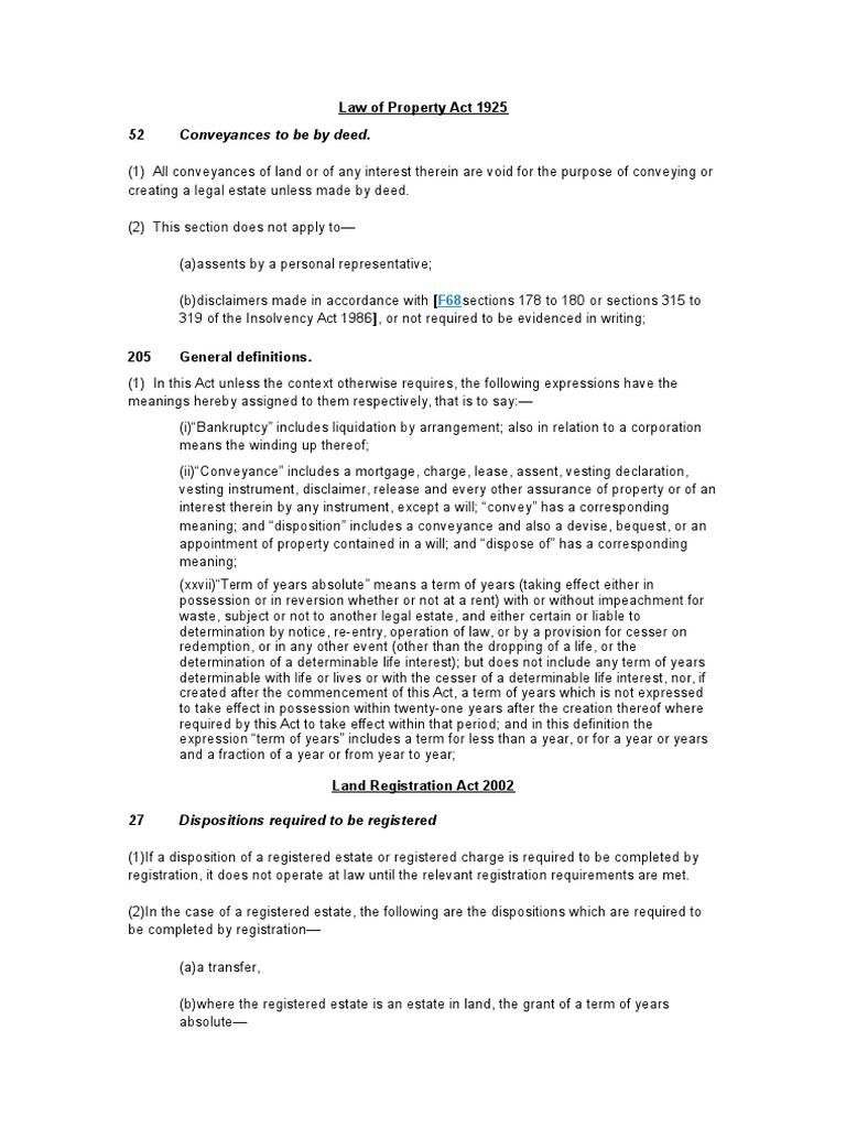 Law of Property Act 1925 | PDF | Lease | Virtue