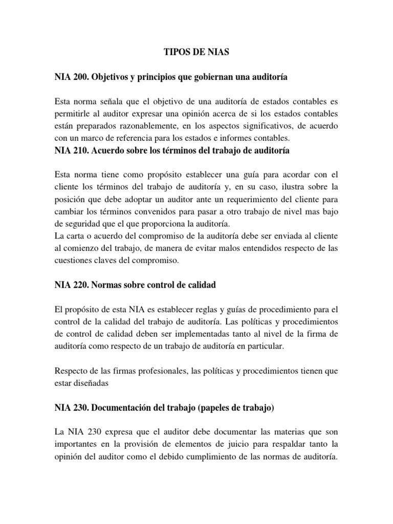 Tipos de Normas Internacionales de Auditoría | PDF | Auditoría ...