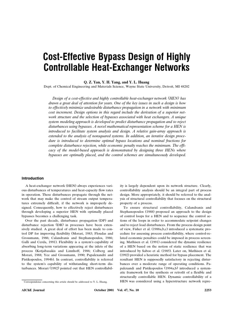 Cost-Effective Bypass Design of Highly Controllable Heat-Exchanger Networks | PDF | Chemical ...