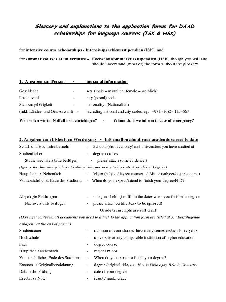 Glossary and explanations to the application forms for DAAD ...