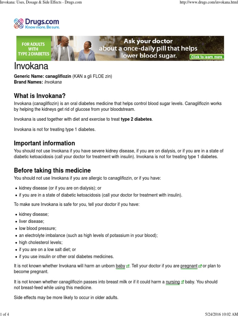 Invokana - Uses, Dosage & Side Effects - Drugs | PDF | Diabetes ...