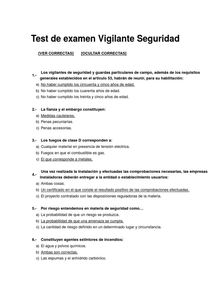 Test de Examen Vigilante Seguridad | PDF | Tortura | Guardia de seguridad