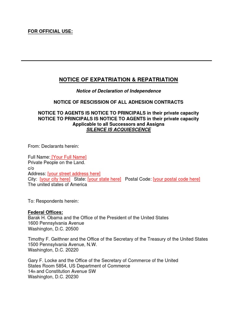 Notice of Expatriation & Repatriation | PDF | U.S. State | Credit (Finance)