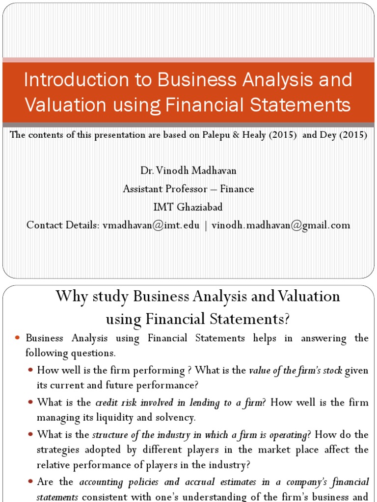 Introduction To Business Analysis and Valuation Using Financial ...