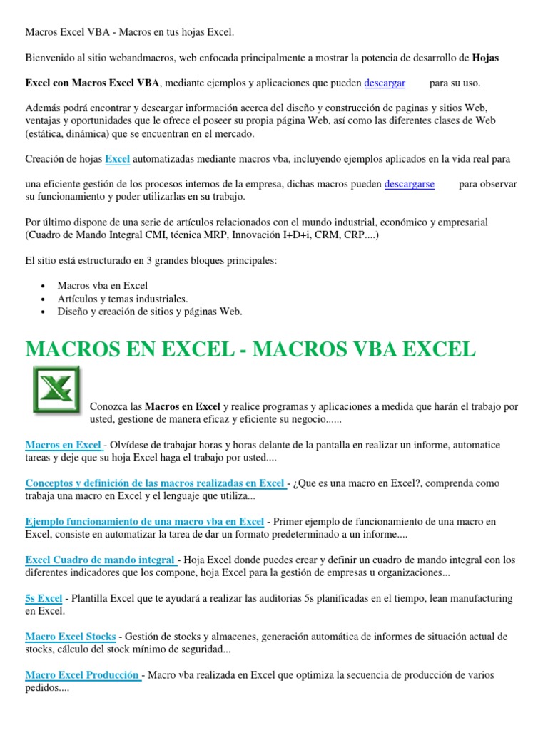 Macros Excel VBA | PDF | Microsoft Excel | Macro (informática)