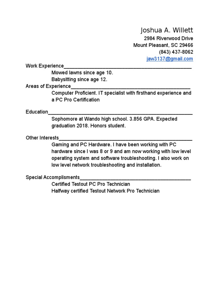 Joshua Willett's Resume and Skills | PDF