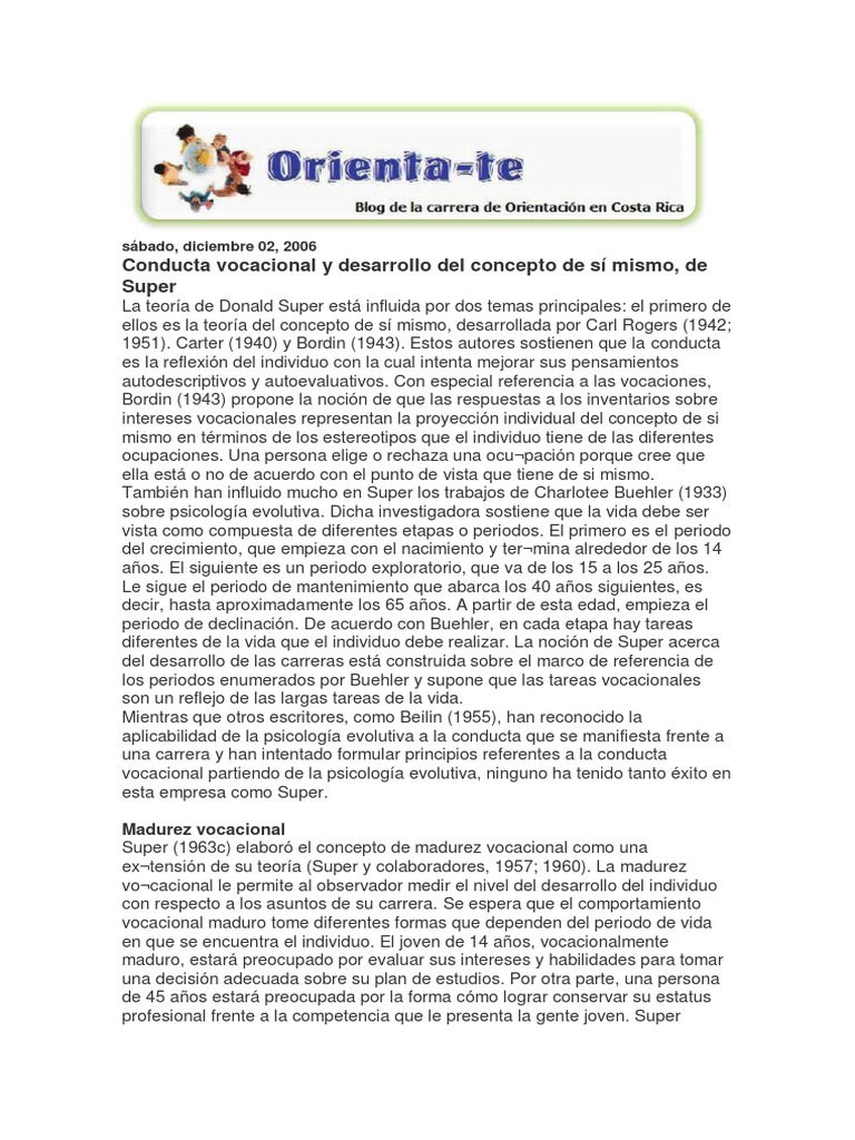 Teoría de Donald Super y madurez vocacional | PDF | Comportamiento ...