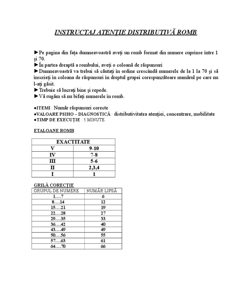 Test Atentie Distributiva - Romb - Instructaj | PDF