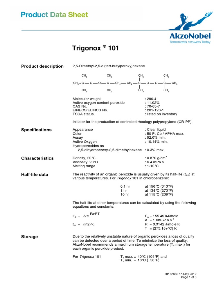 Trigonox101 Pds | PDF | Chemical Substances | Chemistry