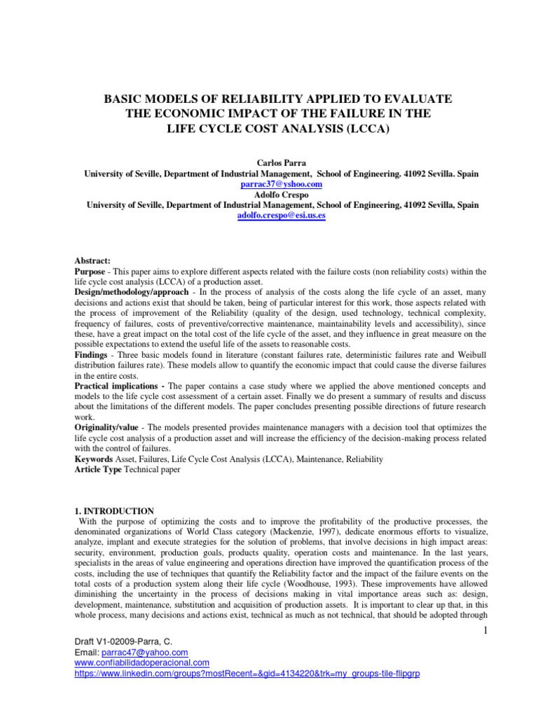Paper 1 2015 Reliability LCC Parra | PDF | Reliability Engineering ...