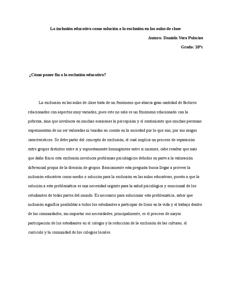 La Inclusión Educativa Como Solución | PDF | Exclusión social | Invalidez