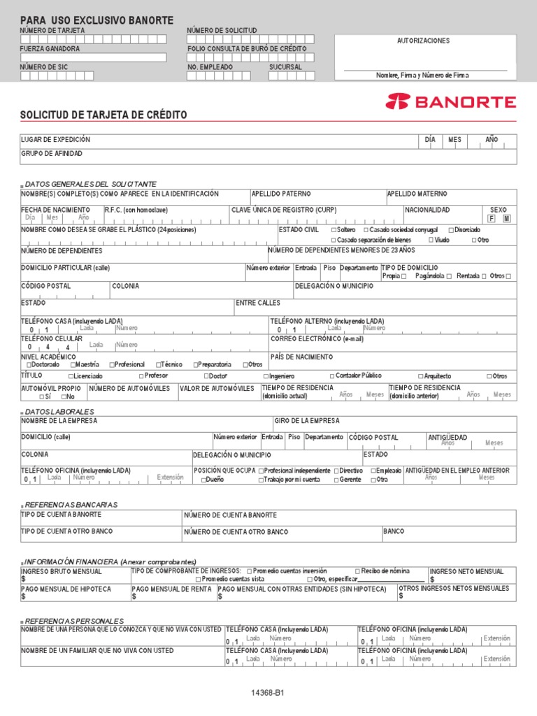 Solicitud Tarjeta Banorte (1) | Tarjeta de crédito | Bancos