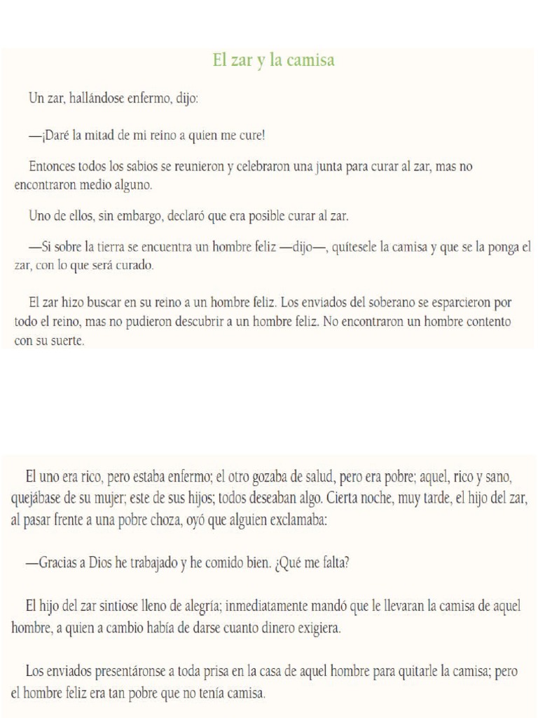 Cuento El Zar y La Camisa | PDF