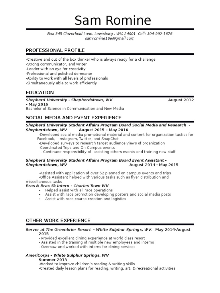 Sam Romine Resume and References 1 | PDF | Social Media | Popular ...