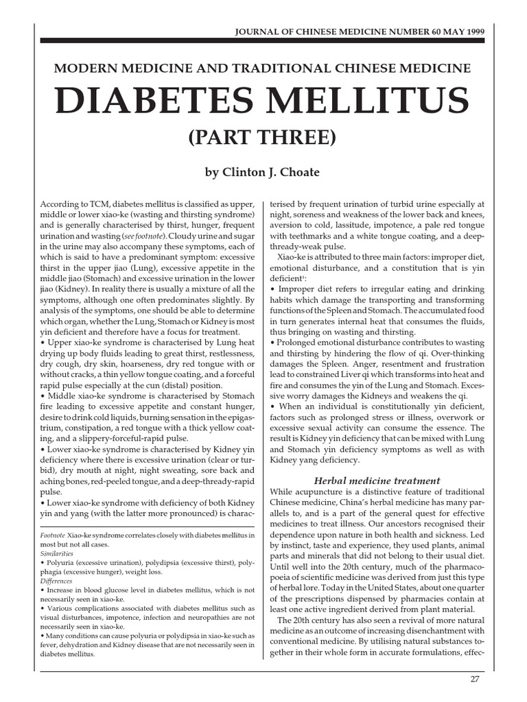 Understanding Diabetes Mellitus Through a Traditional Chinese Medicine ...