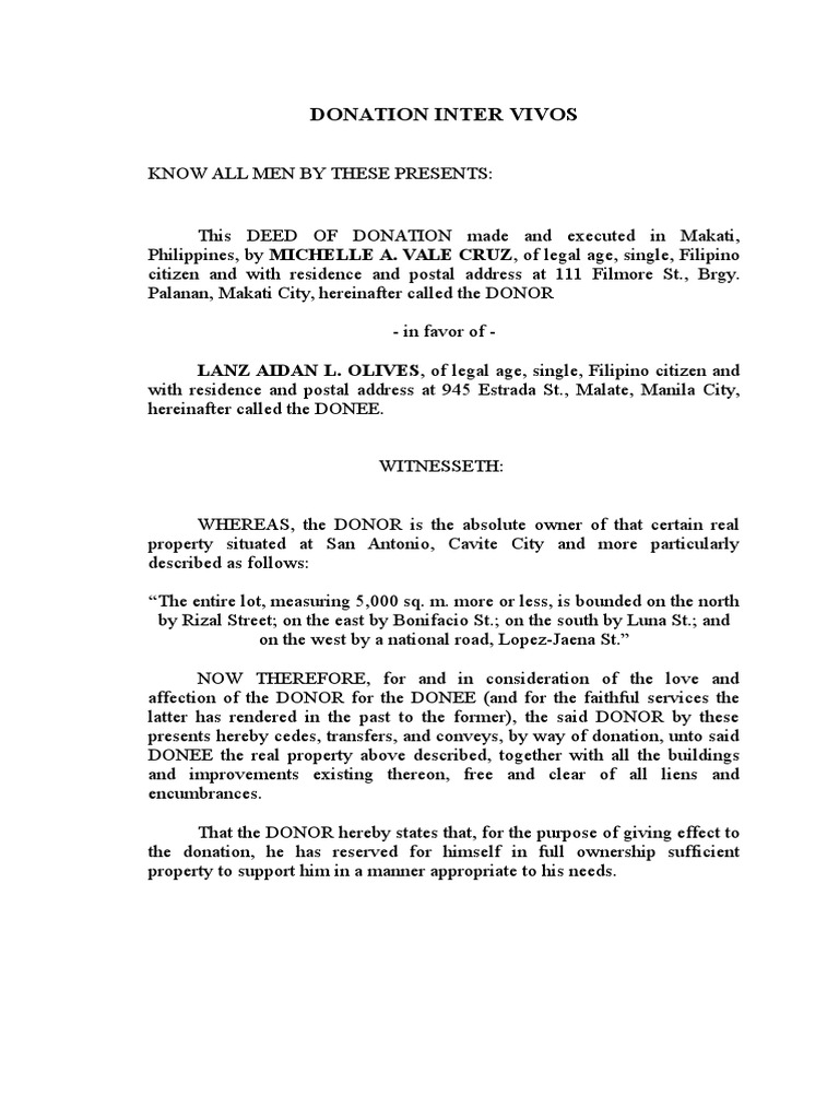 Donation Inter Vivos | Government Information | Common Law