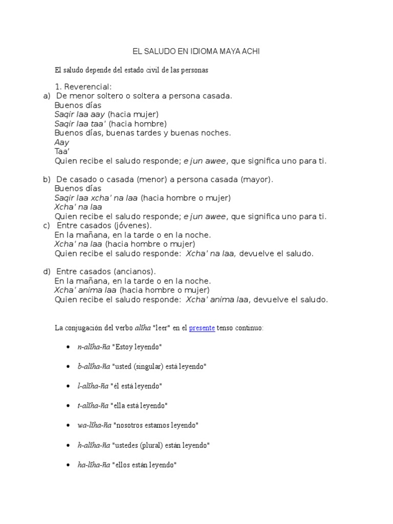 El Saludo en Idioma Maya Achi | PDF | Lingüística | Gramática