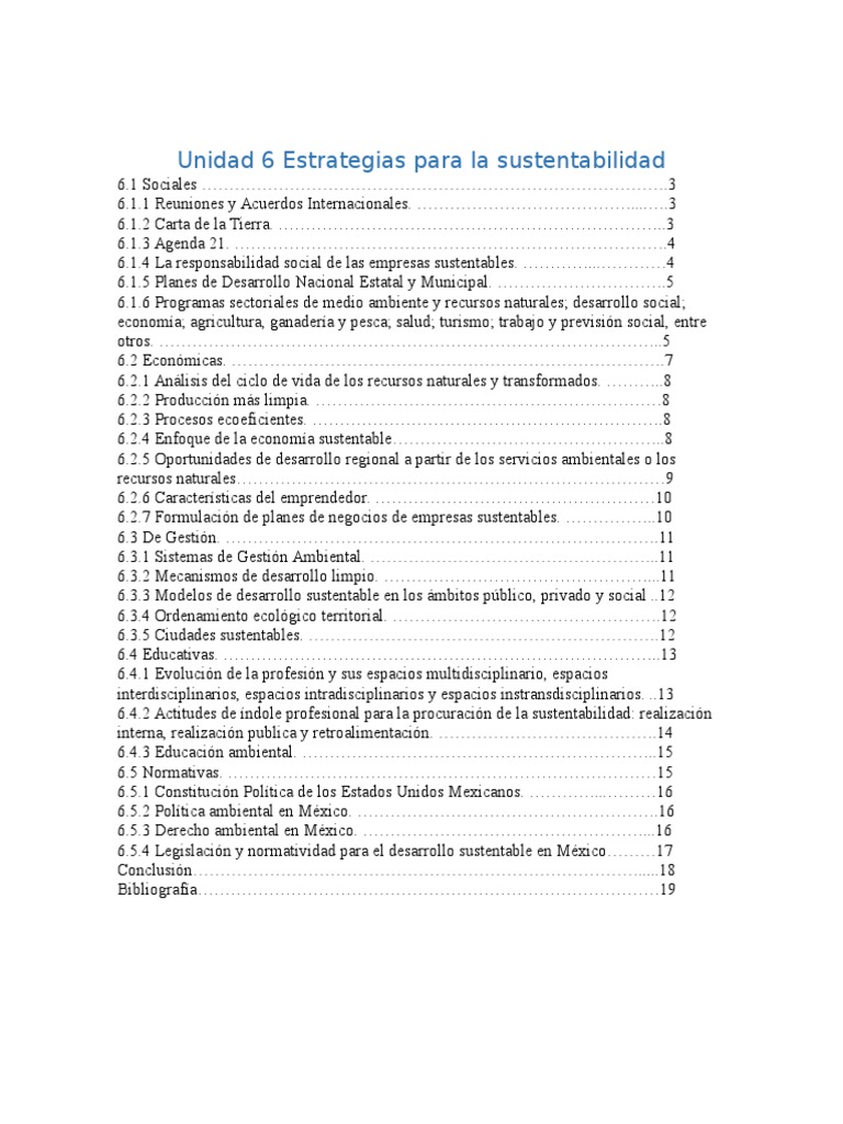 Unidad 6 Estrategias Para La Sustentabilidad Pdf Desarrollo