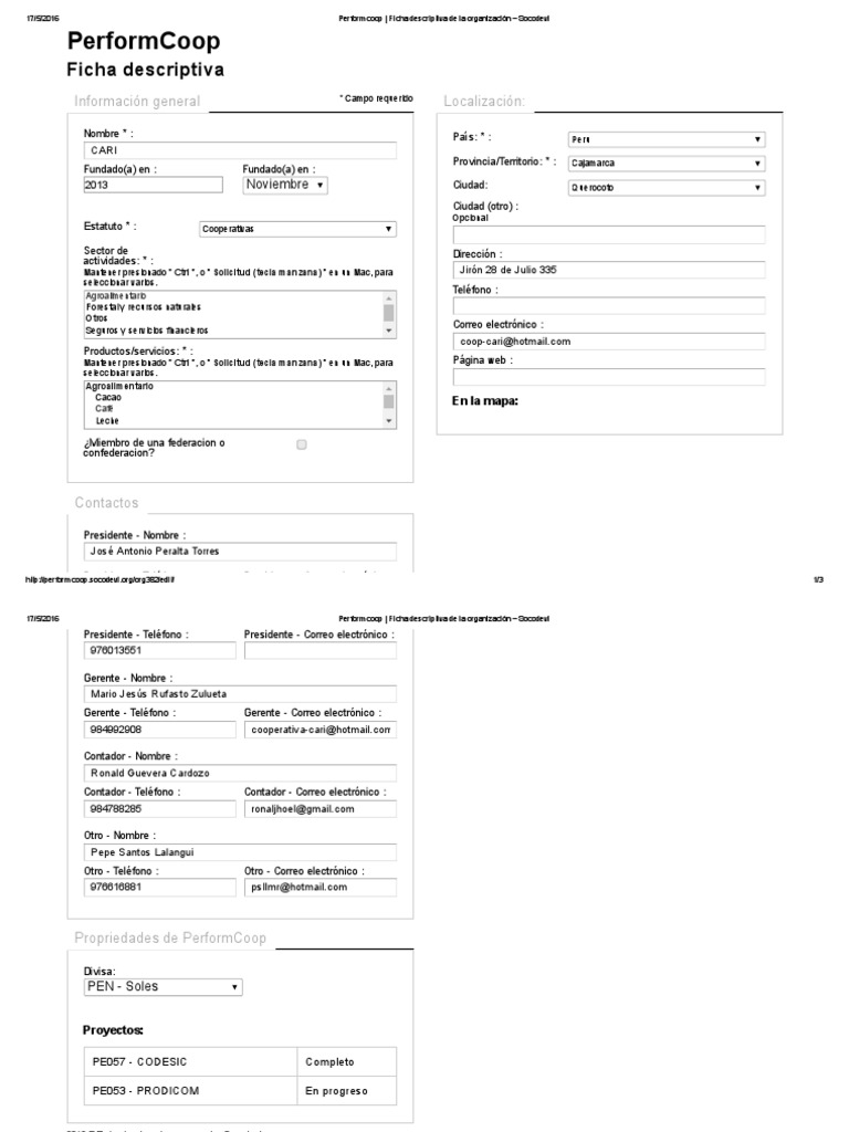 Performcoop - Ficha Descriptiva de La Organización - Socodevi | PDF