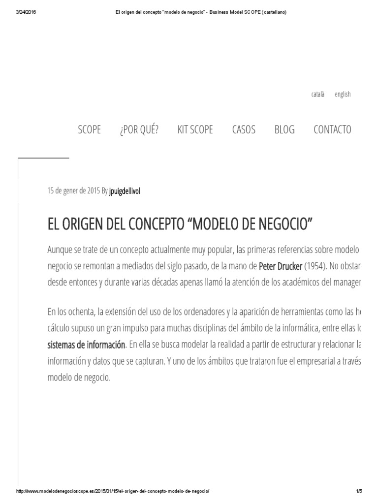 El Origen Del Concepto "Modelo de Negocio" - Business Model SCOPE (Castellano) | PDF | Modelo de ...