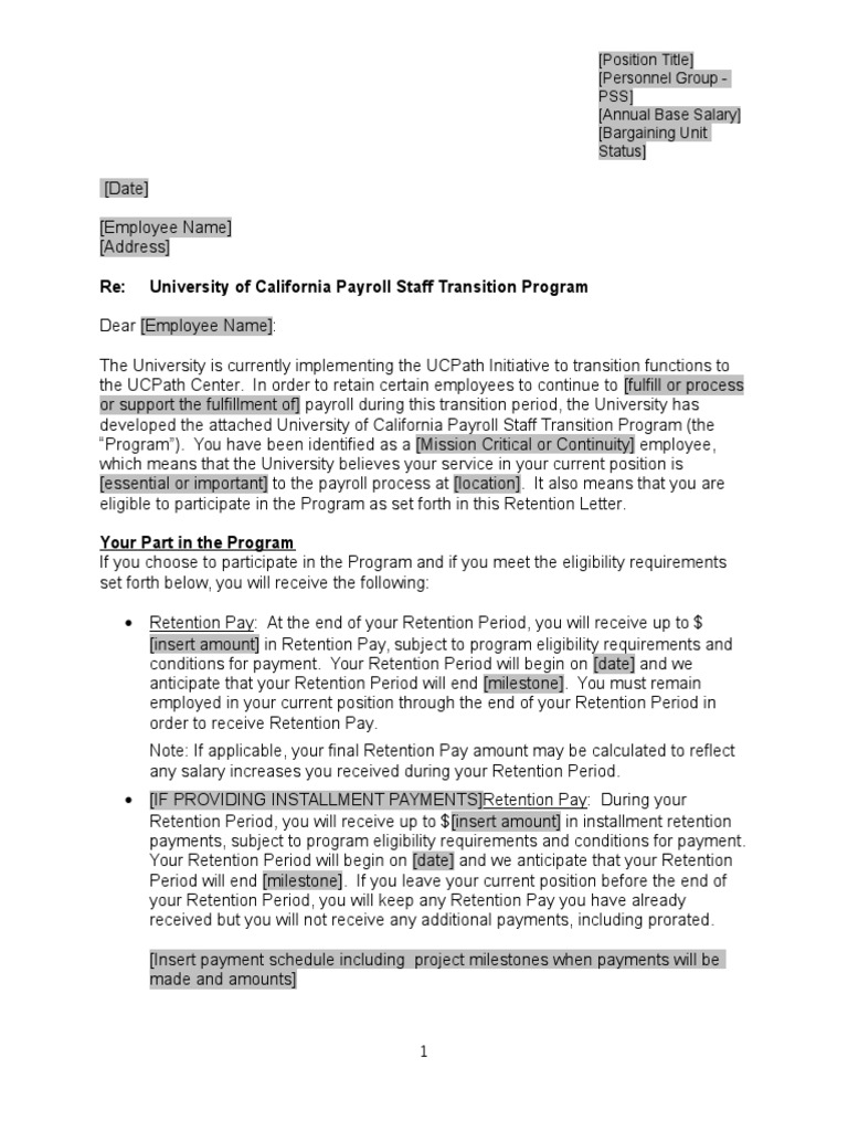 Retention Letter Template Professional and Support Staff | Download ...
