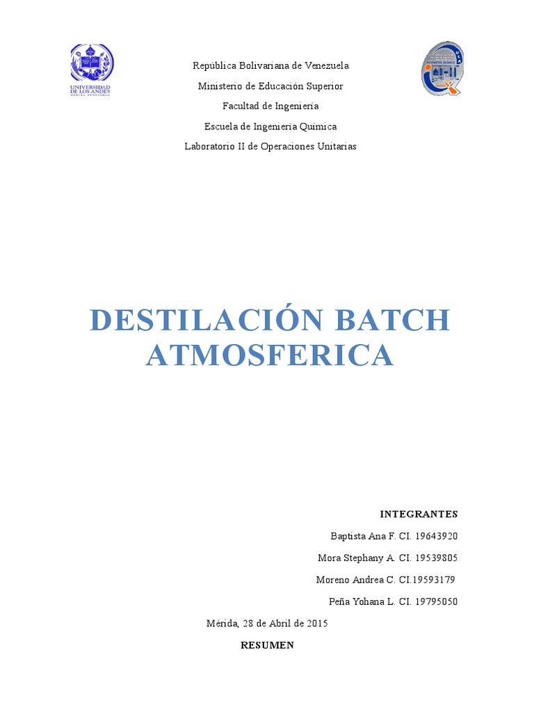 Destilacion Batch - Completo | PDF | Destilación | Química