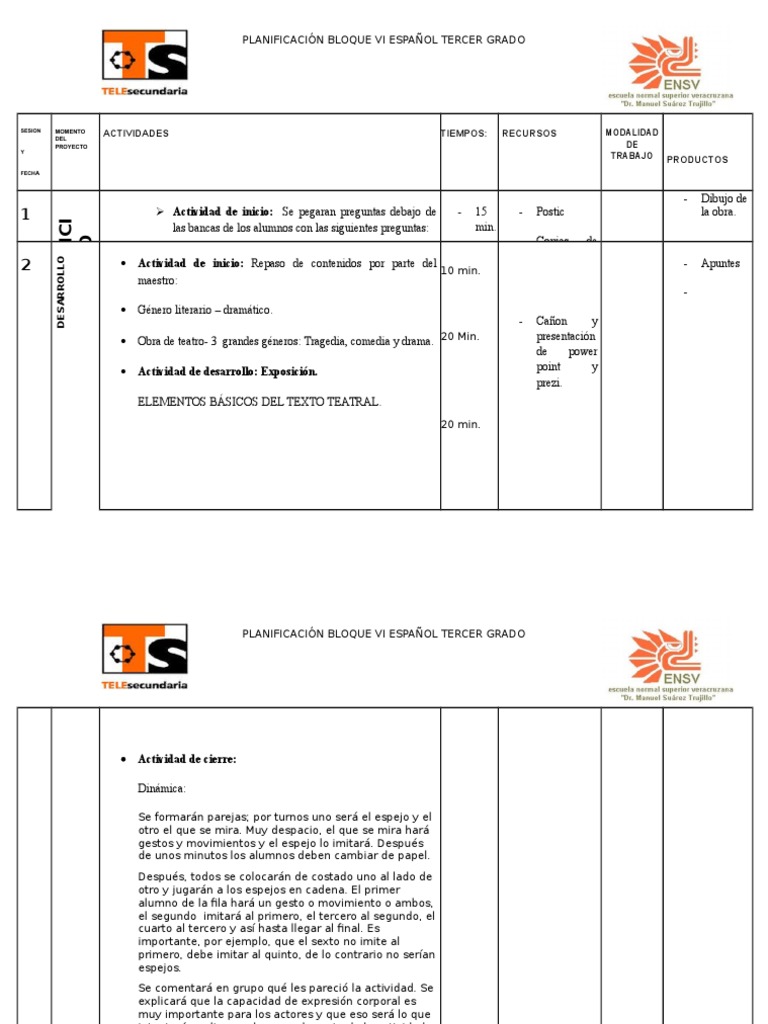 Planeación: Dramatización de Una Obra de Teatro. Secundaria | PDF ...