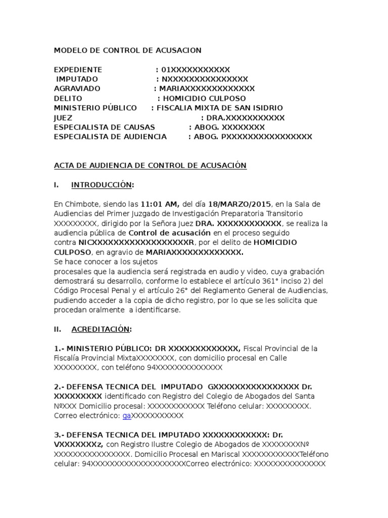 Modelo de Acta de Control de Acusacion | PDF | Procedimiento Criminal | Castigos