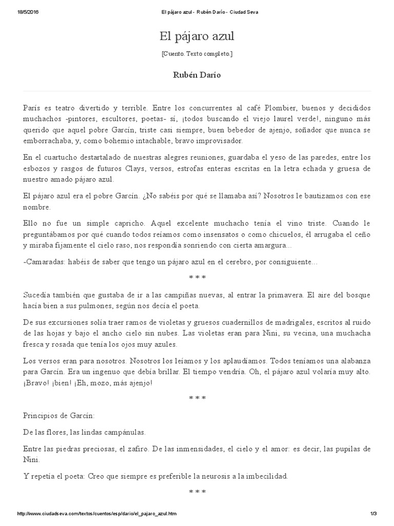 El Pájaro Azul - Rubén Darío - Ciudad Seva | PDF