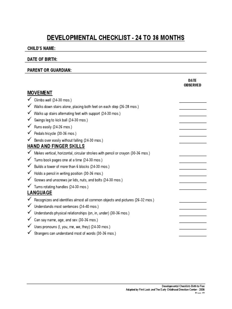 Developmental Checklist | PDF | Early Childhood | Childhood