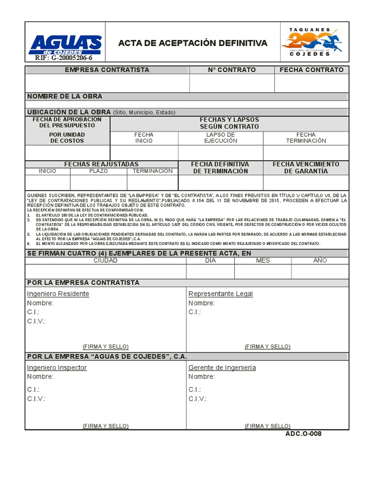 Acta De Aceptación Definitiva Empresas Pdf Finanzas Y Dinero