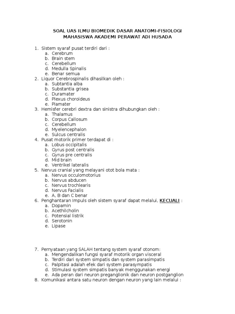 Soal Uas Ilmu Biomedik Dasar Anatomi | PDF