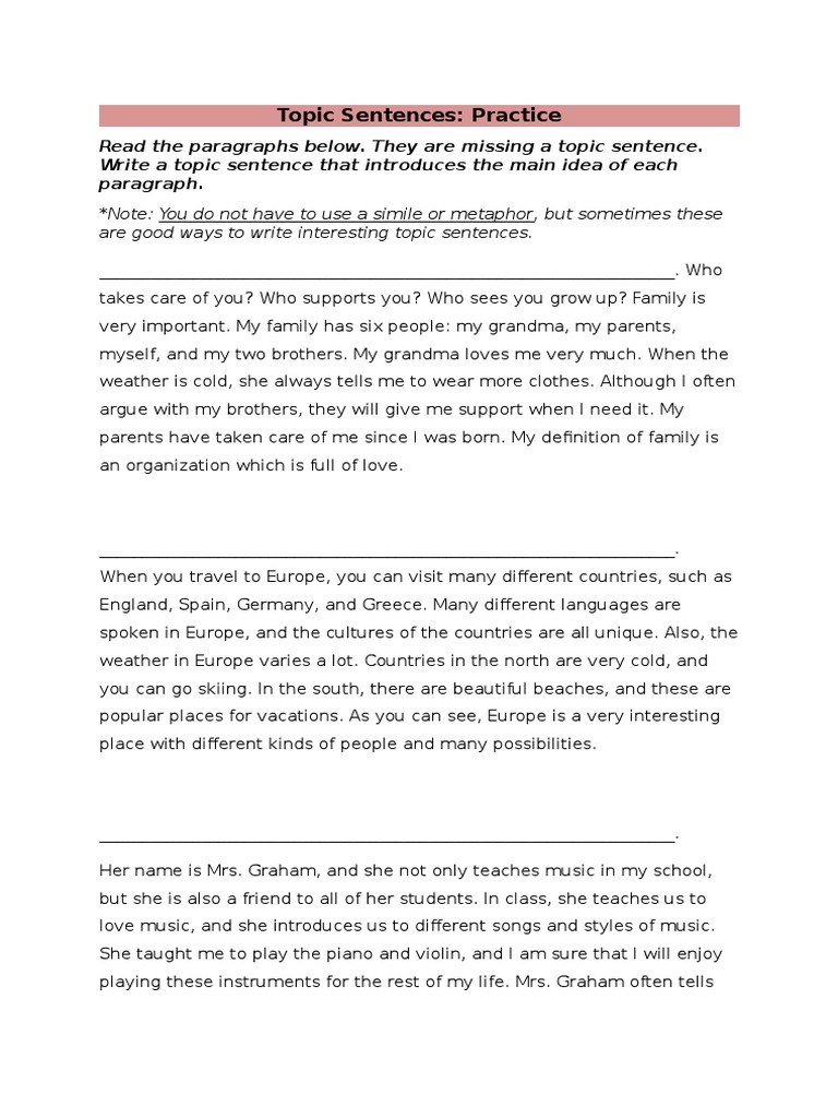 Topic Sentence Writing Practice | PDF | Foreign Language Studies | Poetry