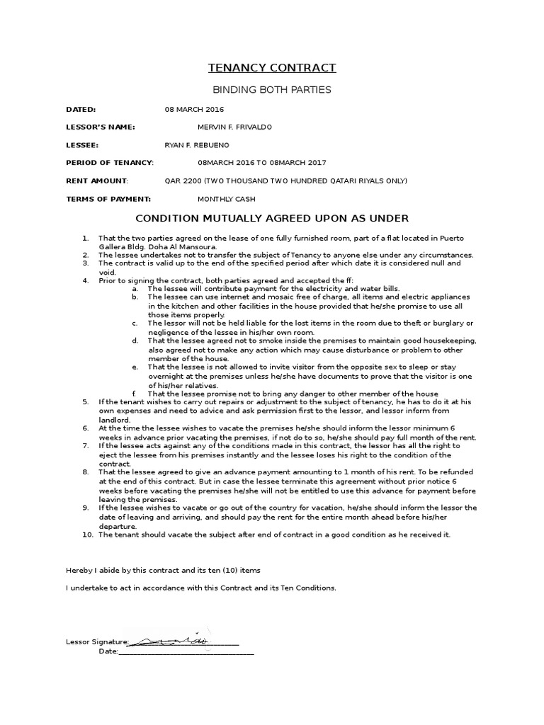 Residential Tenancy Agreement Between Mervin F. Frivaldo and Ryan F ...