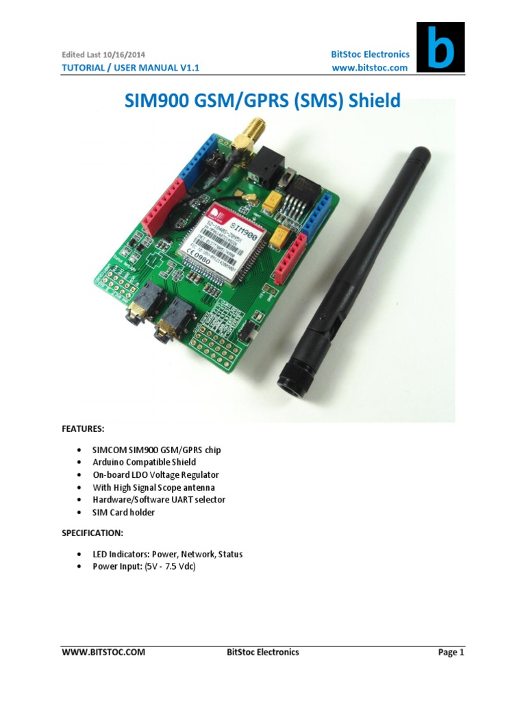 GSM SIM900 Shield Tutorial v1.1 | PDF | Short Message Service | Arduino