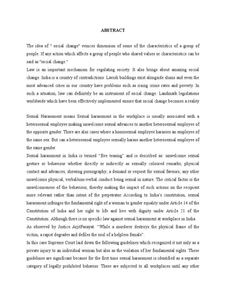 ABSTRACT of Law and Justice in Globalizing World | Sexual Harassment ...