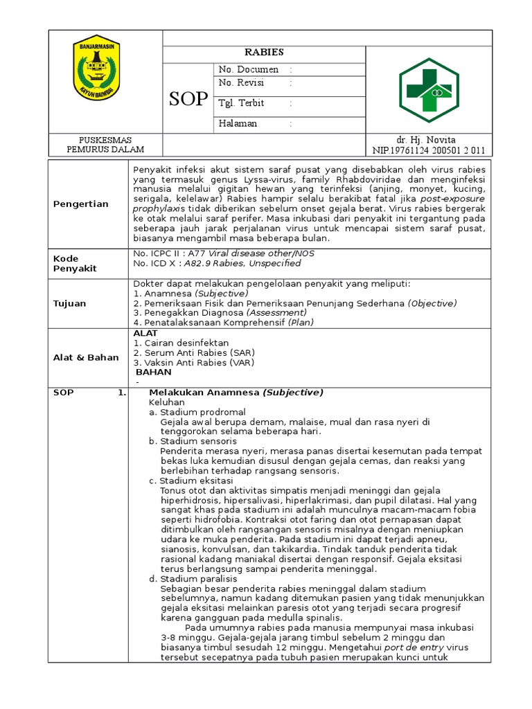 Format Sop Teknis Rabies Pemda 2016 | PDF | Kesehatan Holistik | Sains ...