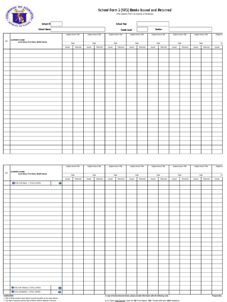 SF3 Textbook Issuance and Return Log | PDF | Foreign Language Studies ...