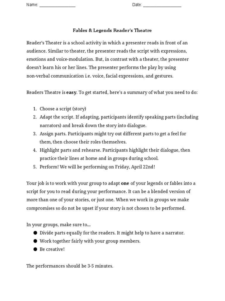 Fables & Legends Reader's Theater Guide | PDF