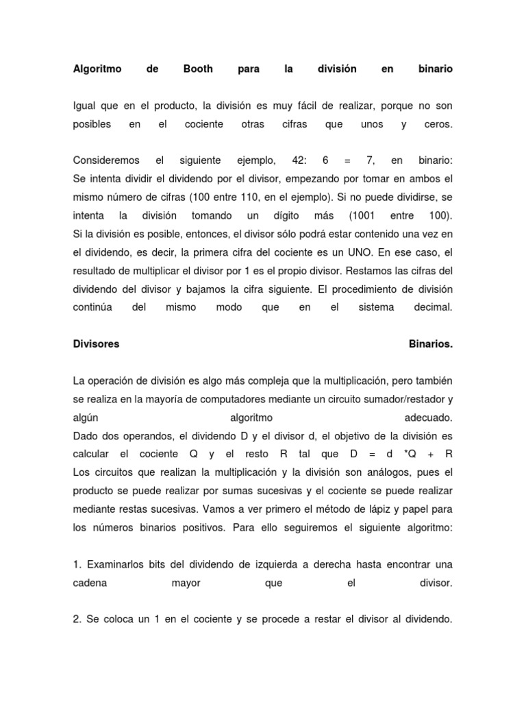 Algoritmo de Booth para La División en Binario | PDF | División ...