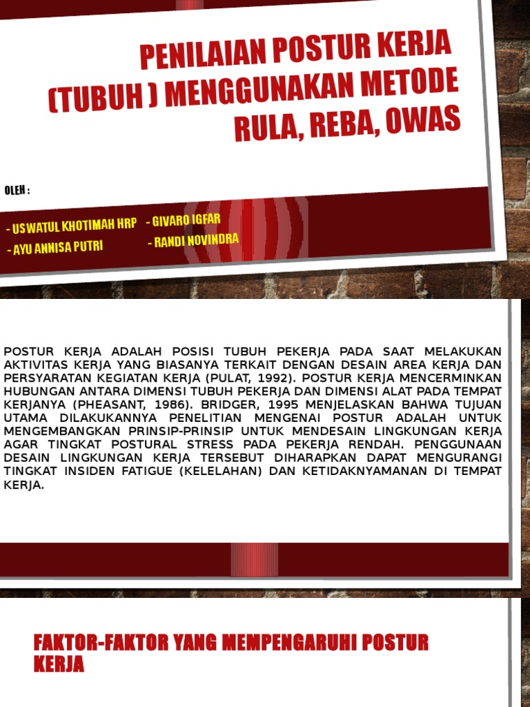Penilaian Postur Kerja (Tubuh) Menggunakan Metode | PDF