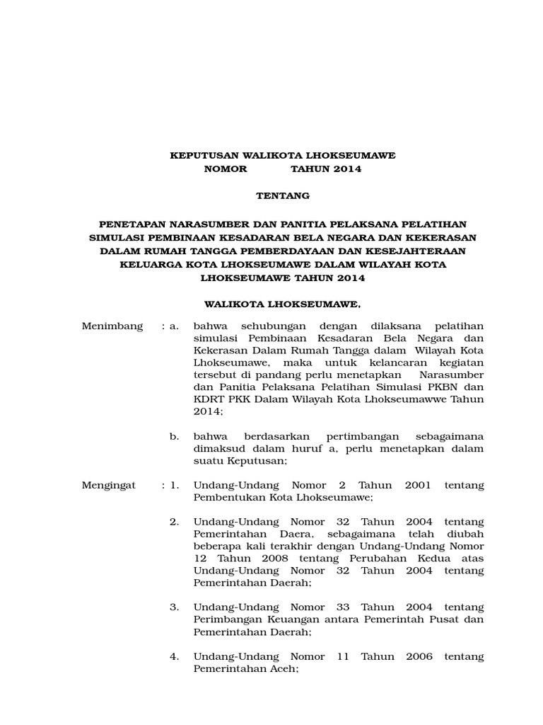 SK Pelatihan Simulasi PKBN Dan KDRT | PDF