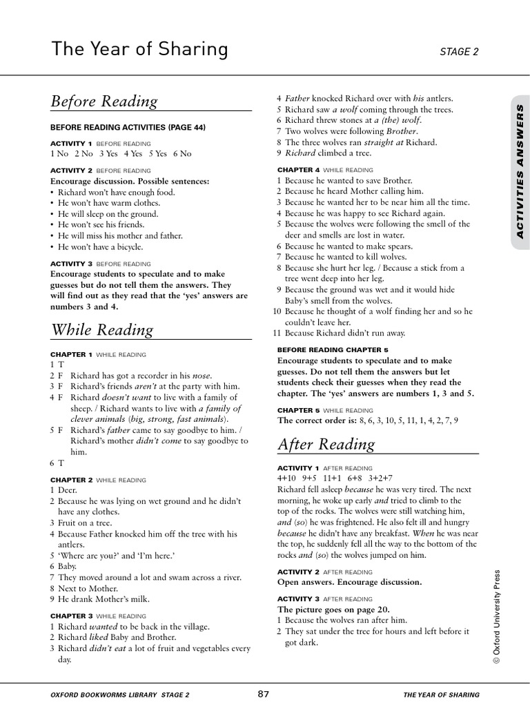 The Year of Sharing Book Activities Answers | PDF | Gray Wolf