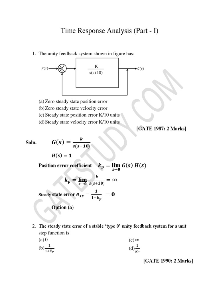 Time Response Analysis for Control Systems | PDF | Science & Mathematics