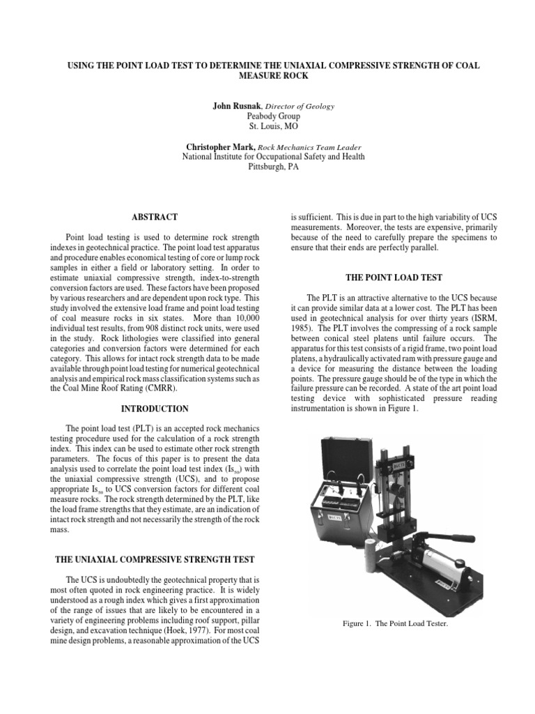 Point Load Test for Rock Strength | PDF | Confidence Interval ...