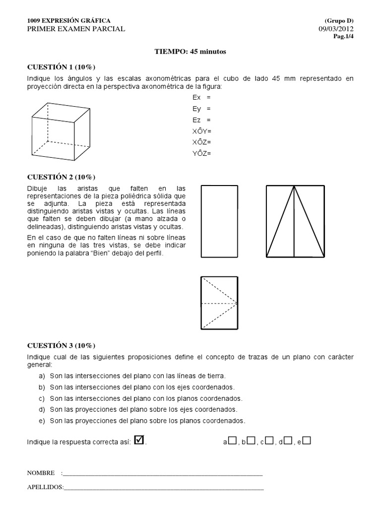 Examen Teoria Expresion Grafica | PDF | Geometria plana) | Perpendicular