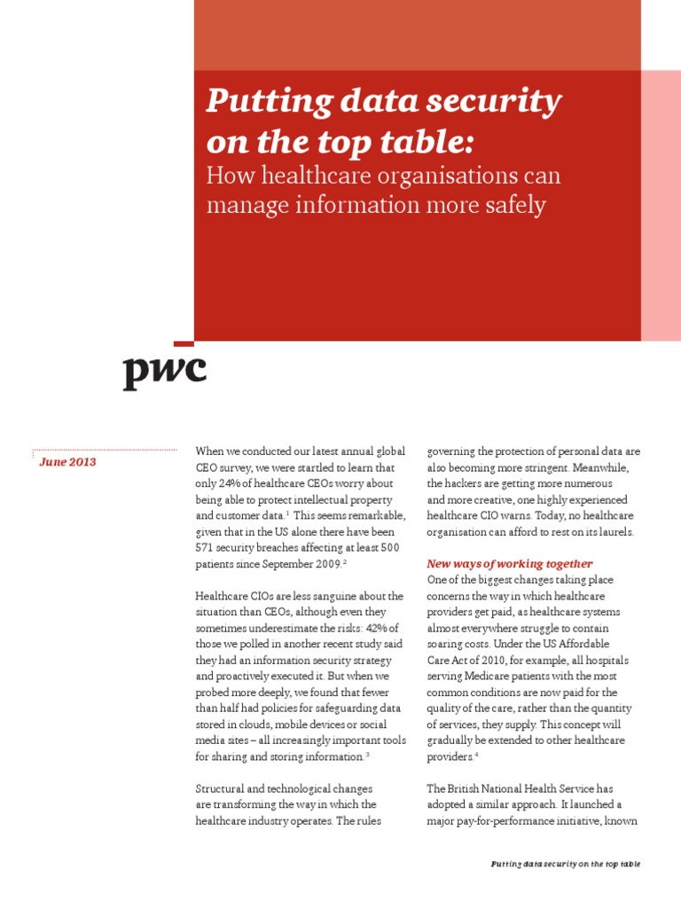 Pwc Data Security Report - Healthcare | Health Insurance Portability ...