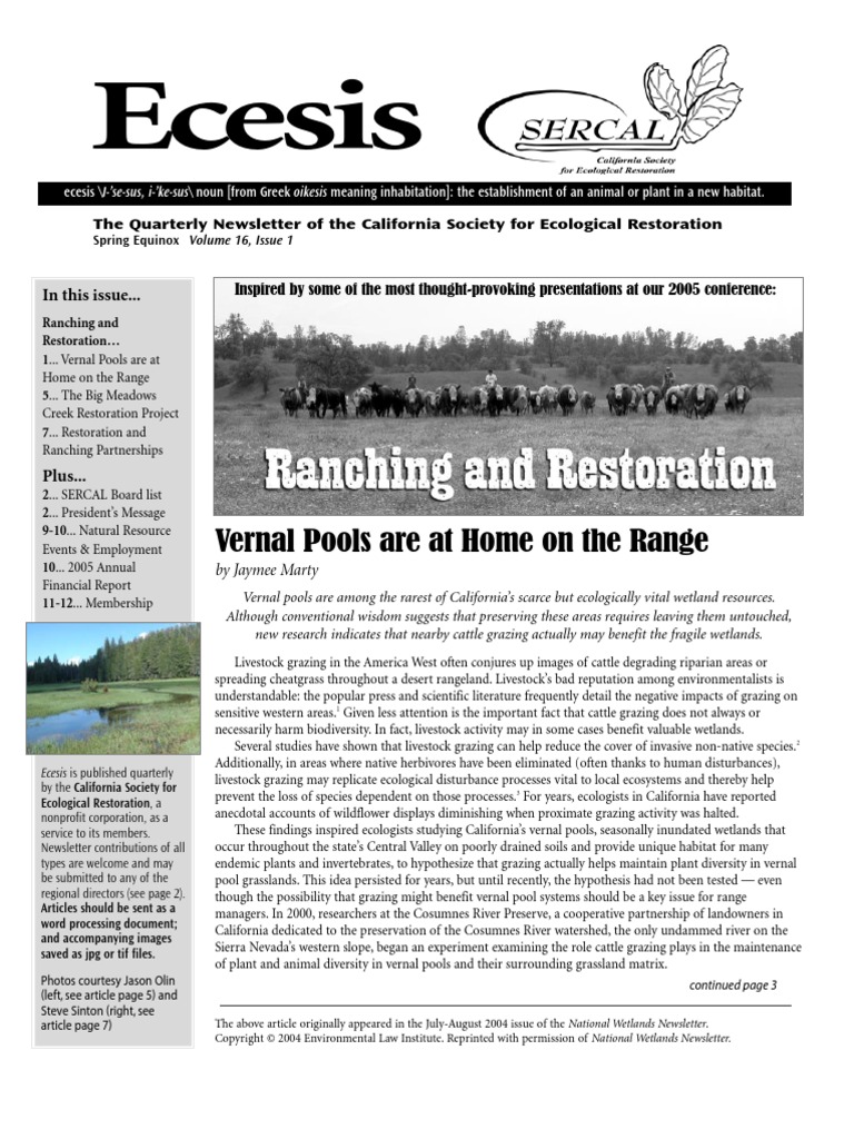 Ecesis Newsletter, Spring 2006 | PDF | Grazing | Grassland