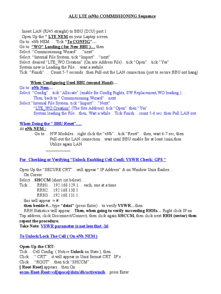 ALU LTE Enode B - Commissioning Protocol | PDF | Computer Networking | Software