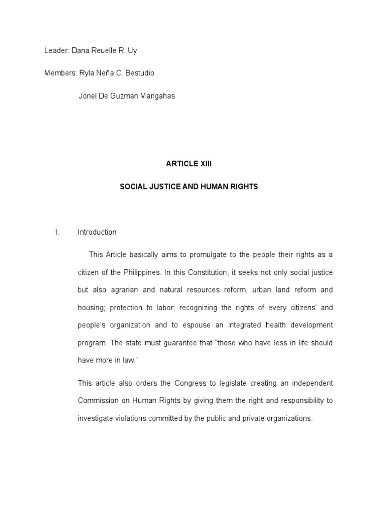 Article XIII Social Justice and Human Rights | PDF | Human Rights ...